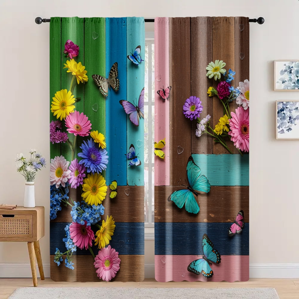 2pcs spring Curtains flower2 Sheer Curtains Polyester rations for ...