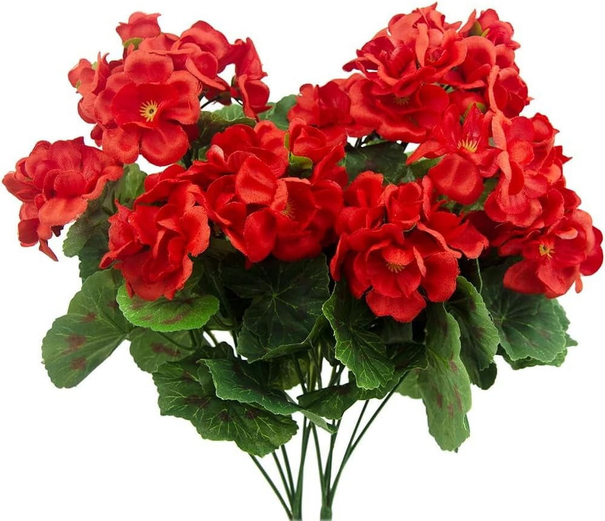 2pcsArtificial Geraniums Silk Flowers Outdoor Artificial Red Geranium ...