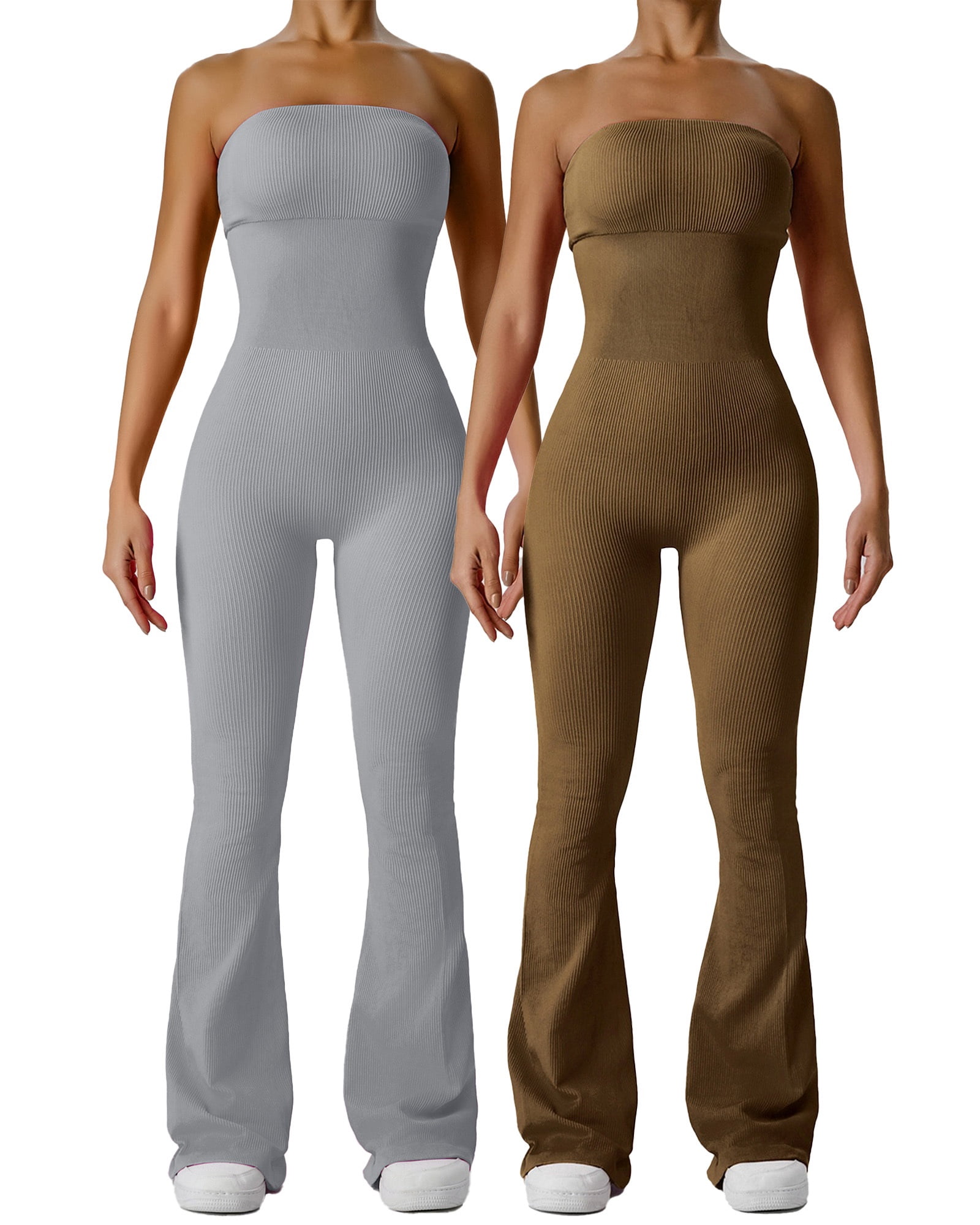 2pcsjumpsuits for Women Bodycon Tube Top Wide Leg Jumpsuit Yoga ...