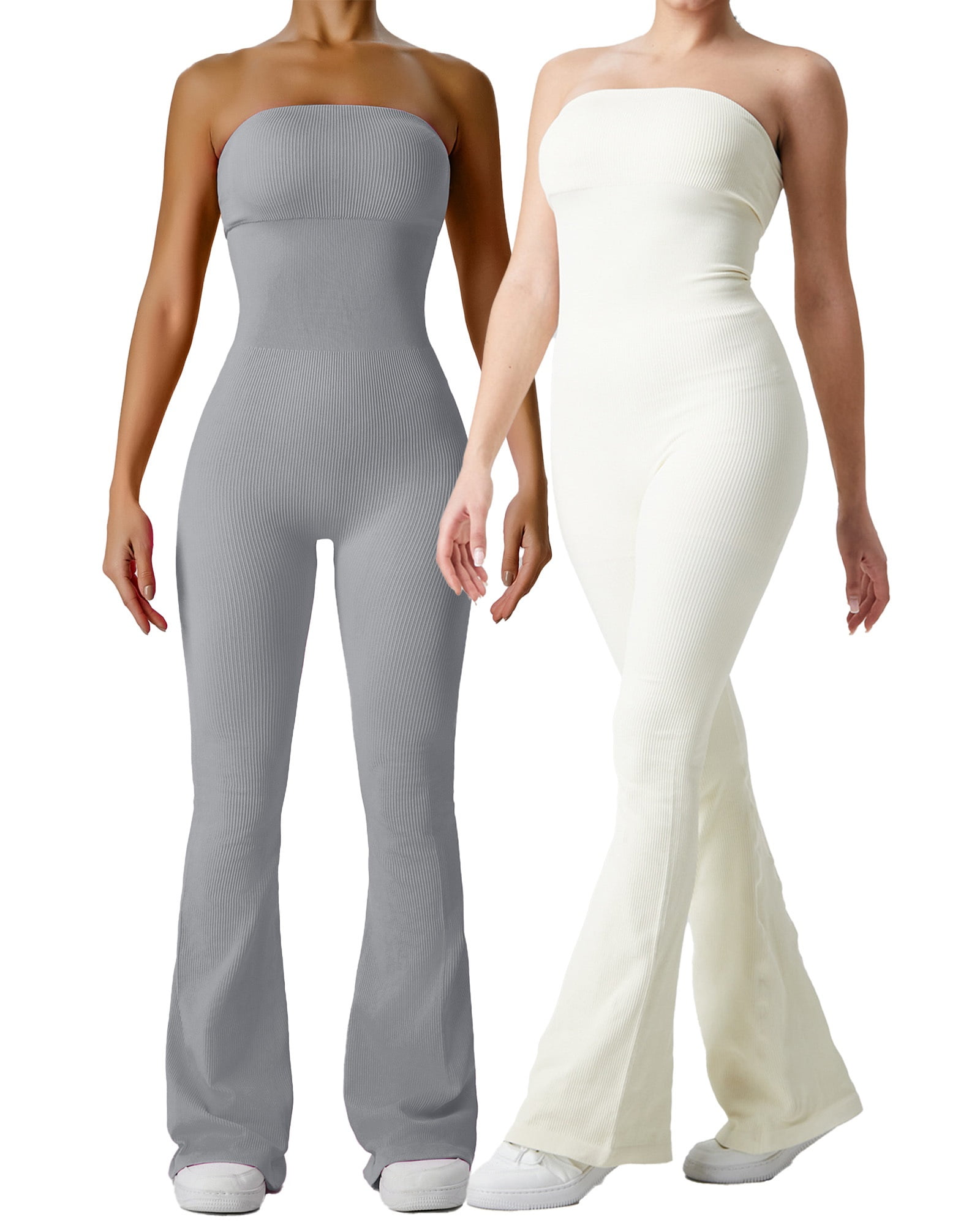 2pcsjumpsuits for Women Bodycon Tube Top Wide Leg Jumpsuit Yoga ...