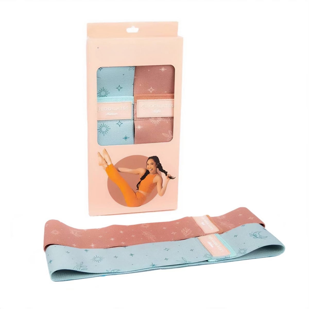 2pk Booty Resistance Bands - Peach Orange/Blue: Elastic Medium & Light ...
