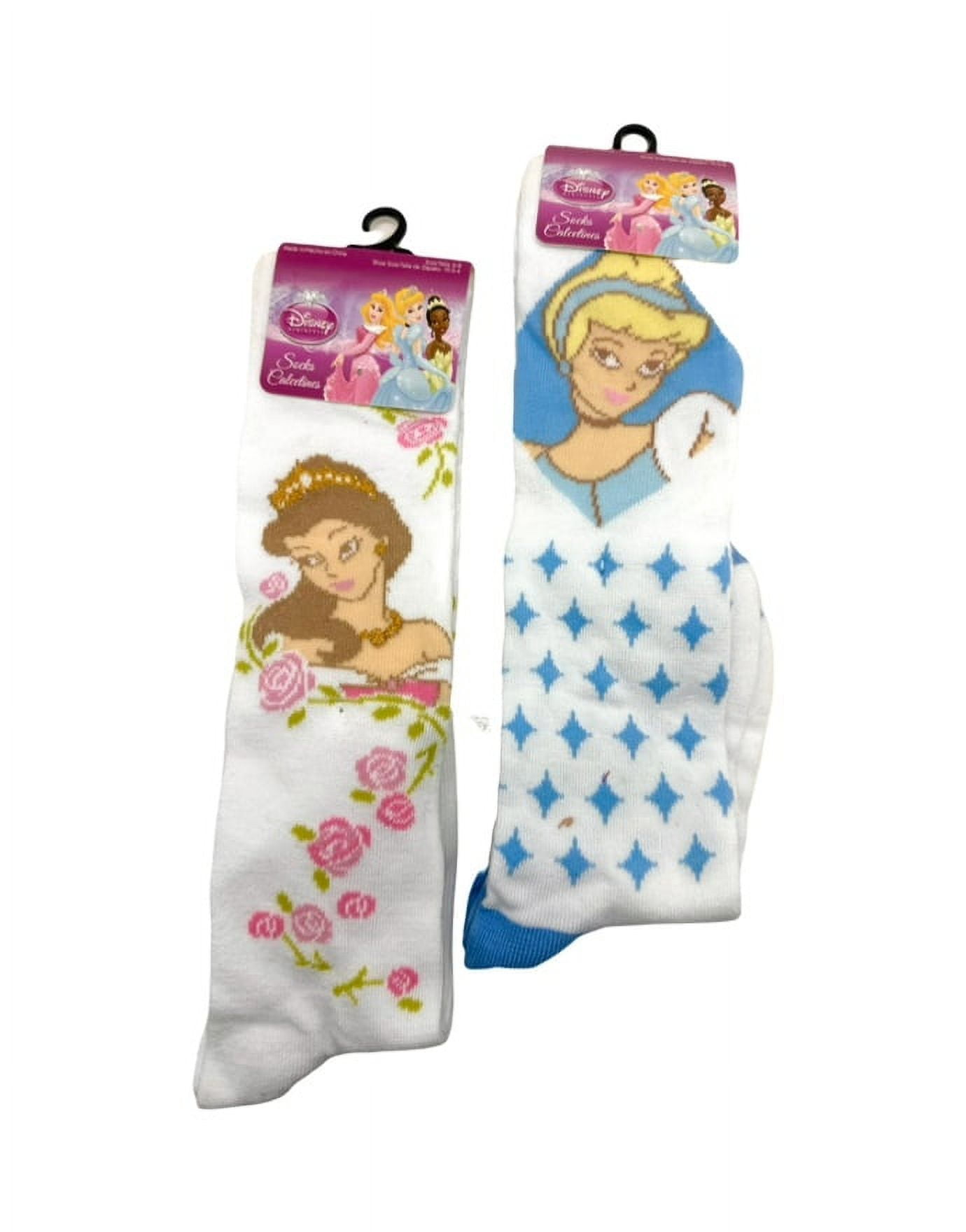2pk Disney Princesses Cinderella and Belle Girl's Crew Socks (size 6-8 ...