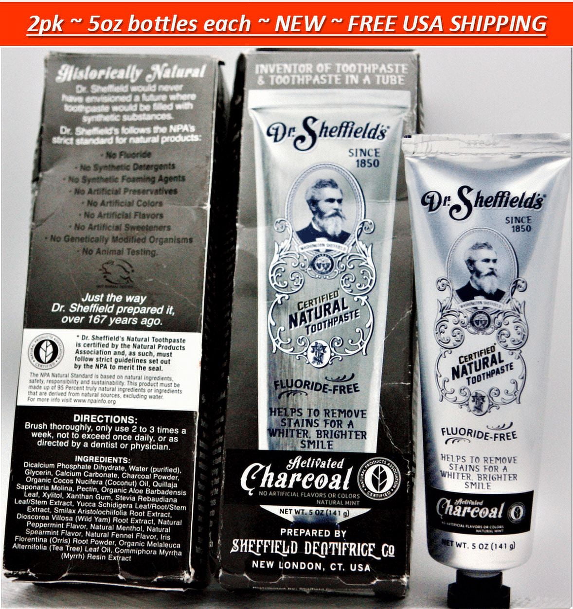 2pk Dr Sheffield Certified Natural Toothpaste NO Fluoride Activated ...