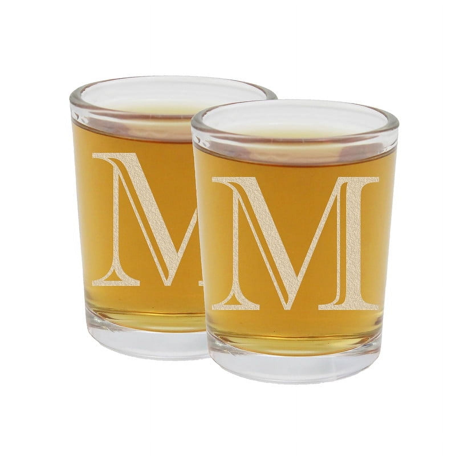 2pk Etched Monogram 2.5oz Shot Glasses (Letter M) A-Z Personalized shot ...