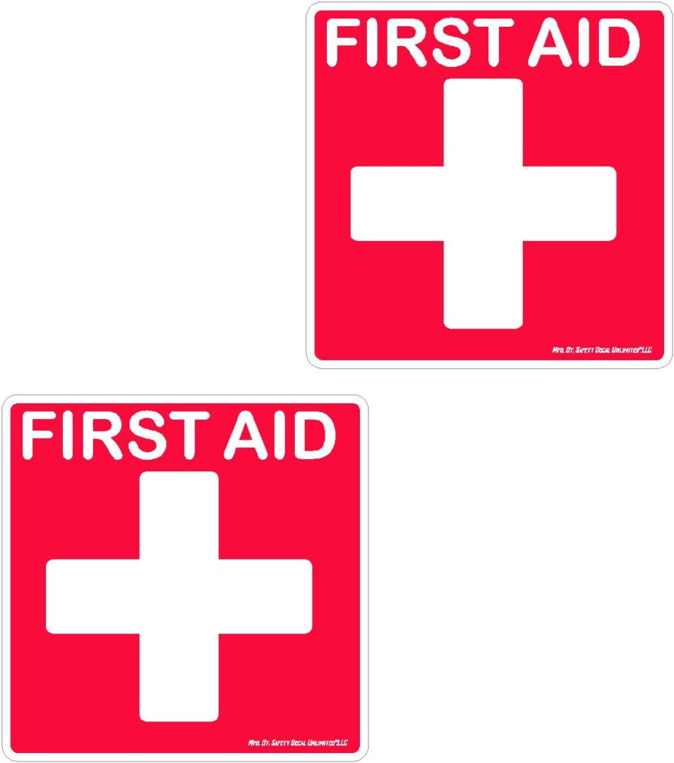2pk First Aid Kit Cabinet Notice Square Window Label Sticker Decal Peel ...