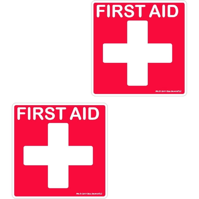 2pk First Aid Kit Cabinet Notice Square Window Label Sticker Decal Peel ...