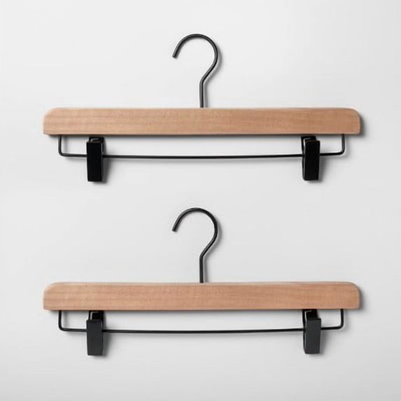 2pk Wood Pant Hangers with Clips Natural - Brightroom: Non-Slip Skirt ...