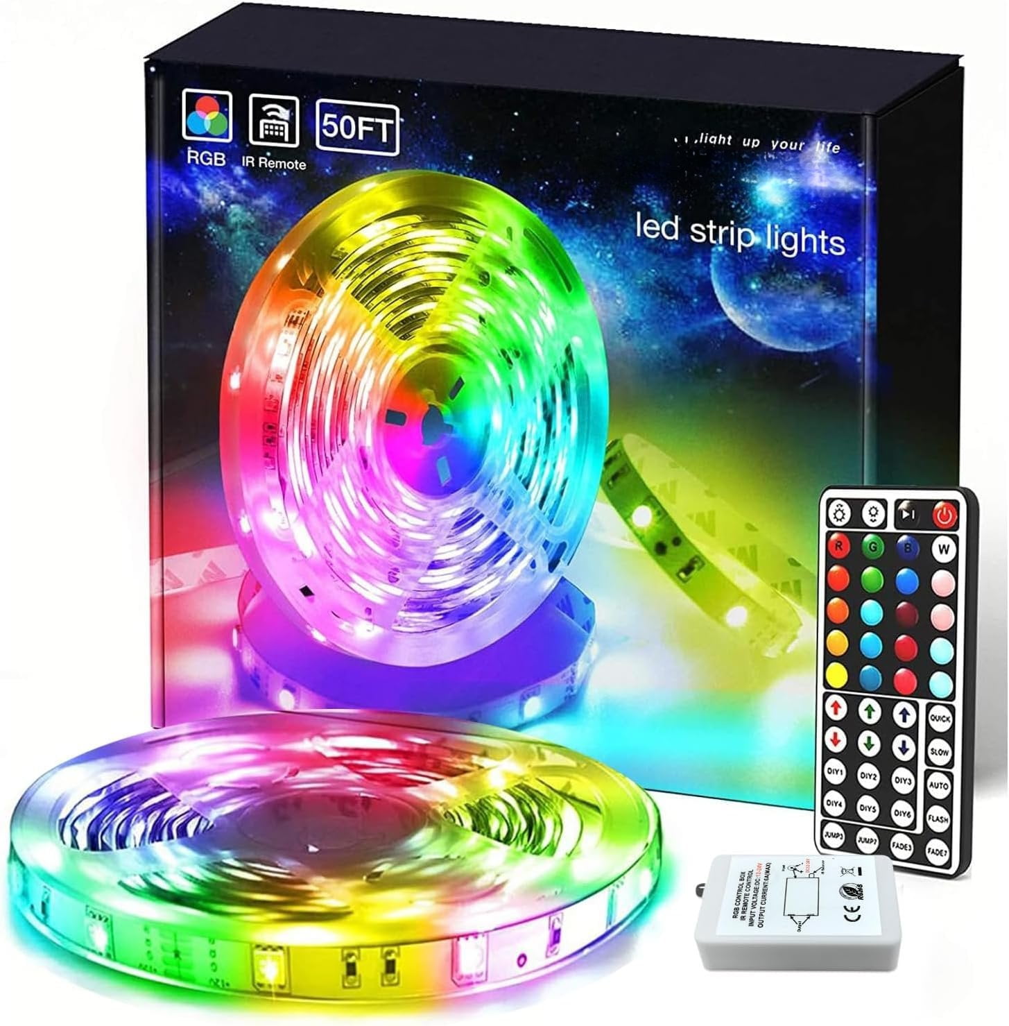 (2rd Gen) SMD 5050 Remote Control Led Strip Lights 50ft Color Changing ...