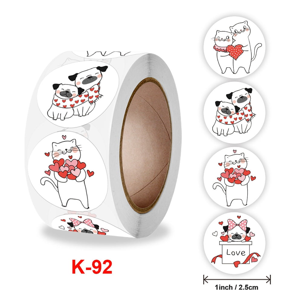 2rolls 4 styles Valentine's Day Theme Round Paper Stickers Self ...