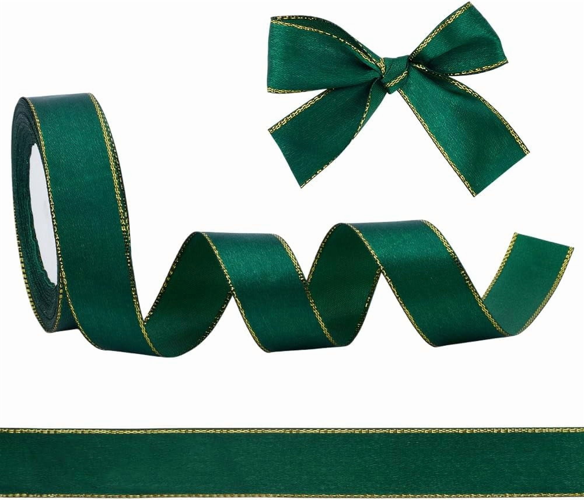 2rolls 48 Yards(43.89m) Double Face Green Ribbon with Gold Edges 1inch ...