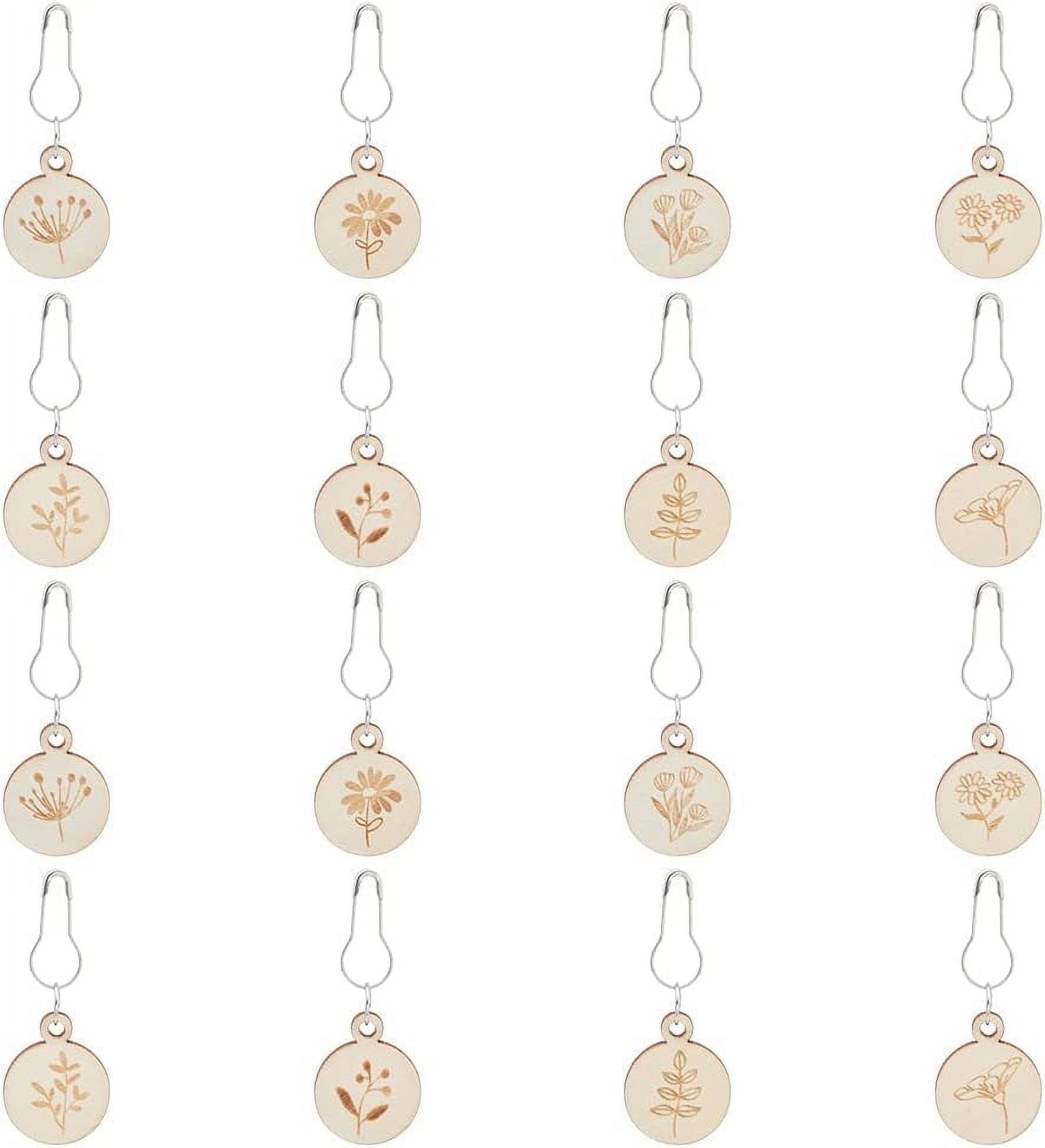 2sets 16 pcs Wood Stitch Markers 8 styles Flat Round with Flower ...