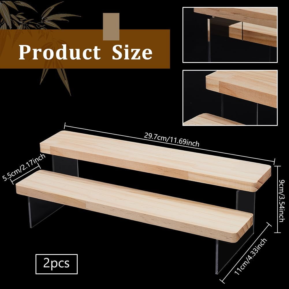 2sets 2-Tier Acrylic Model Assembled Holder Display Riser with Wood ...
