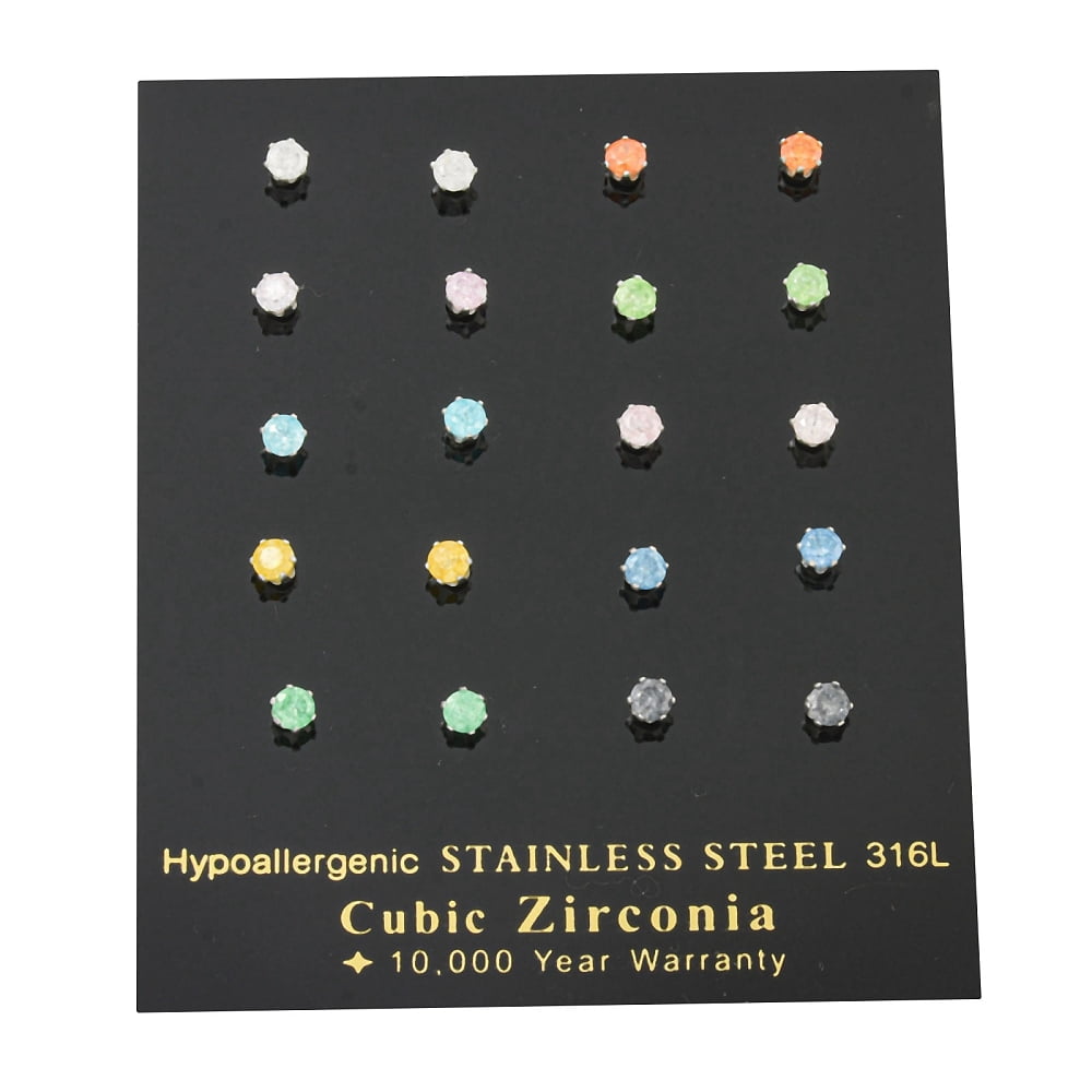 2sets 304 Stainless Steel Stud Earrings with Glass Beads Stainless ...