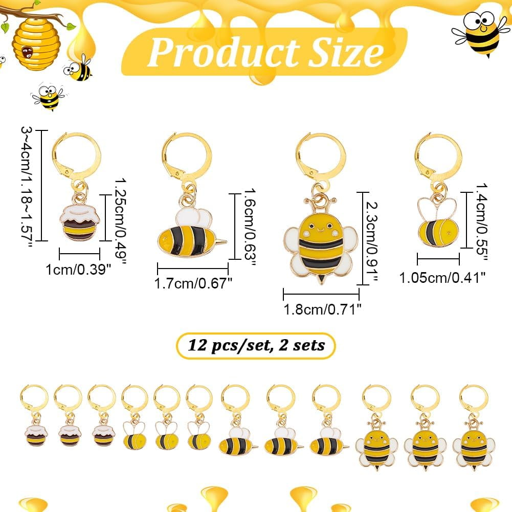2sets Alloy Enamel Bees & Honey Jar Locking Stitch Markers Brass Clasp ...