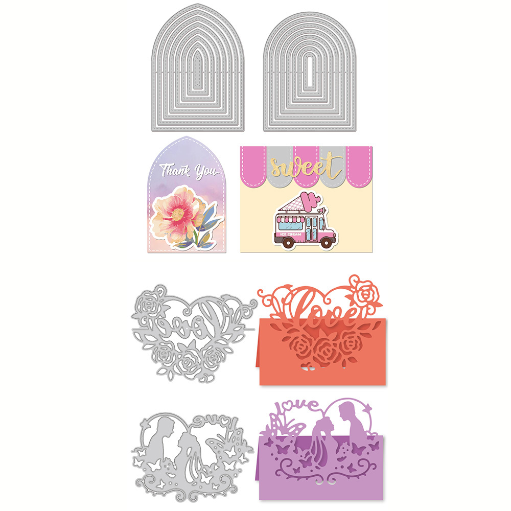 2sets Arched Cutting Dies Template Dotted Line Metal Die Cuts Arch ...