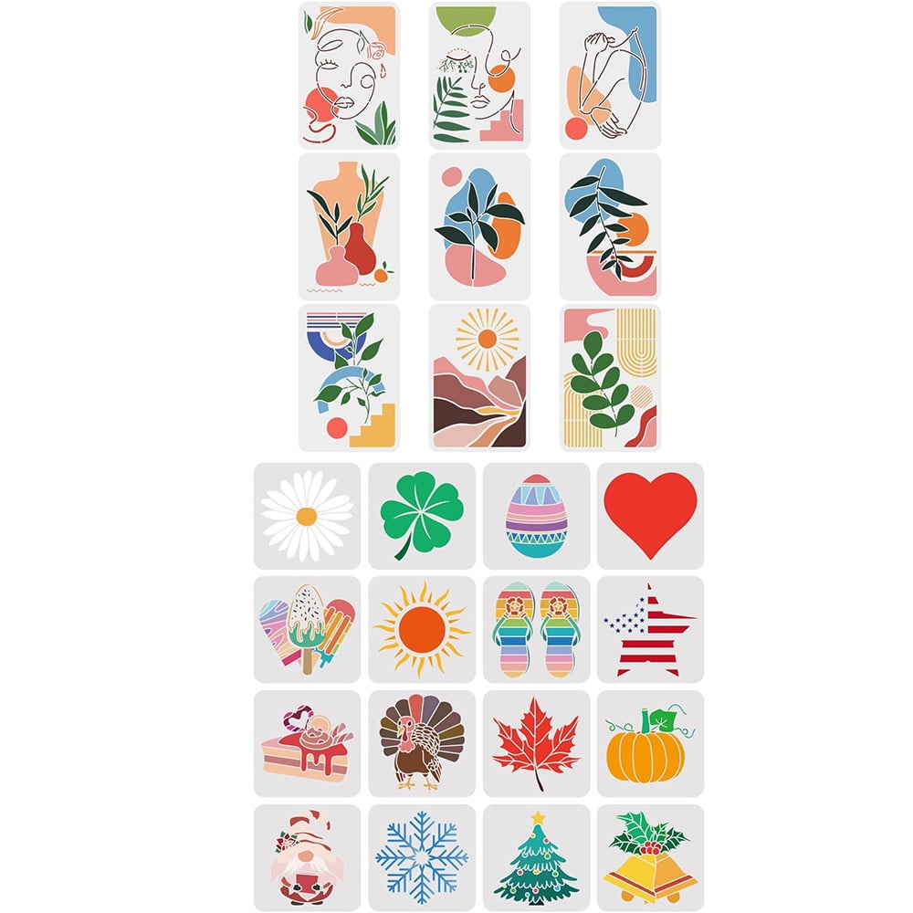 2sets Boho Sunrise Stencil Mixed Patterns Abstract Art Stencils Large ...