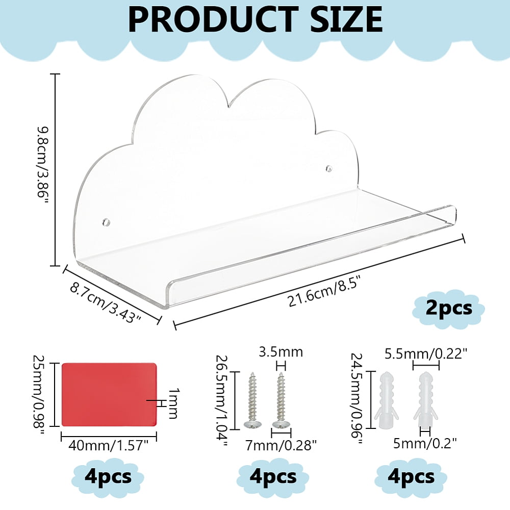 2sets Cloud Acrylic Wall Mounted Display Stands Floating Wall Shelf ...