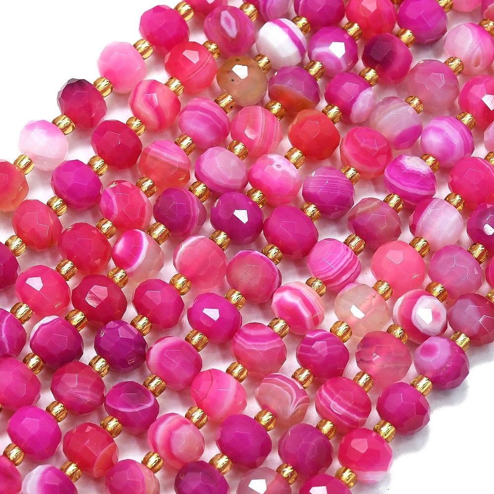 2strands Dyed Banded Agate Beads Strands with Seed Beads Faceted ...