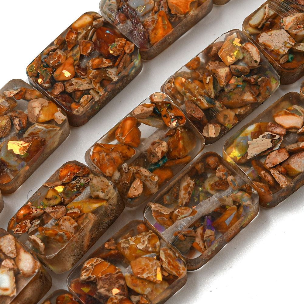 2strands Dyed Imperial Jasper with Resin Beads Strands Rectangle ...