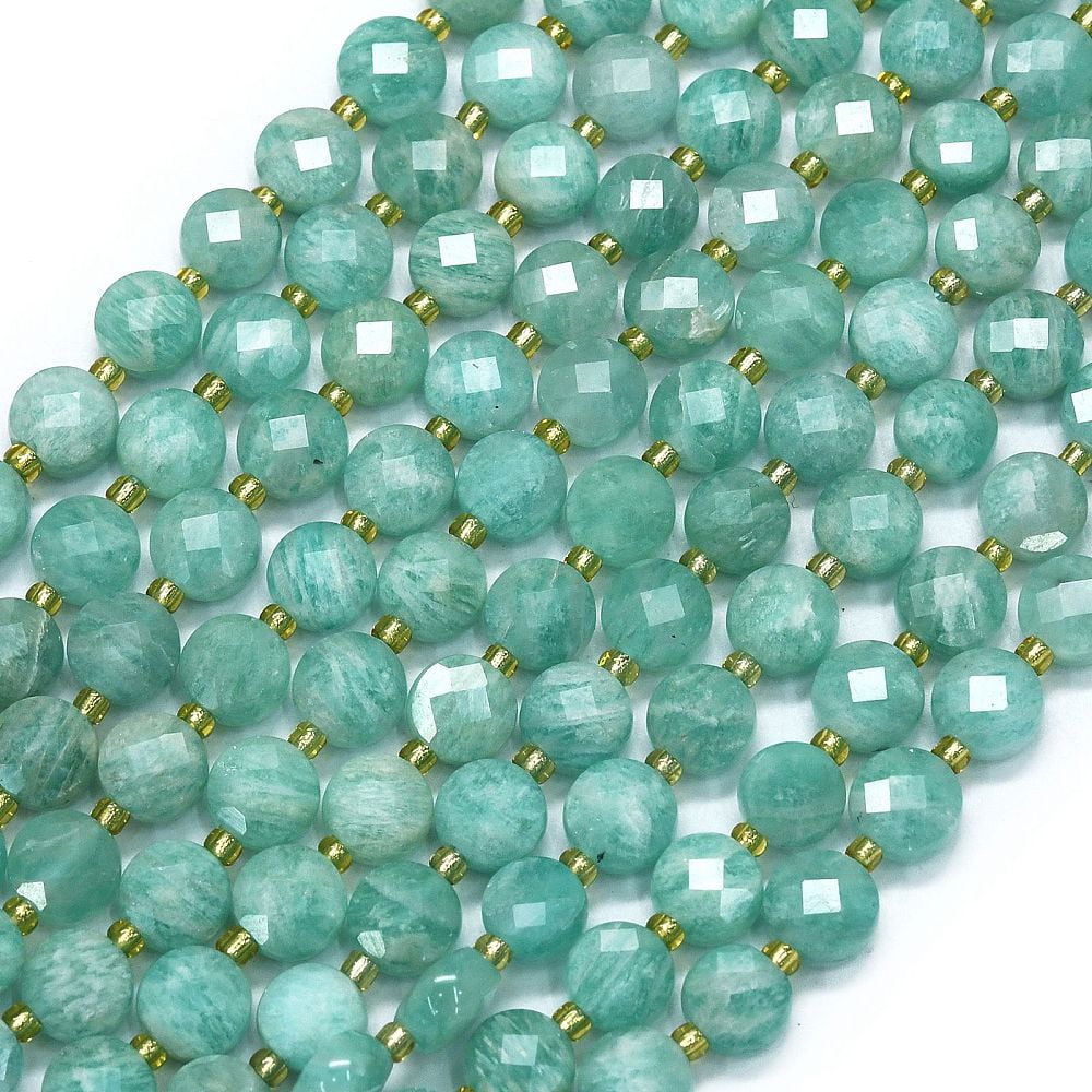 2strands Natural Amazonite Beads Strands with Seed Beads Faceted Flat ...