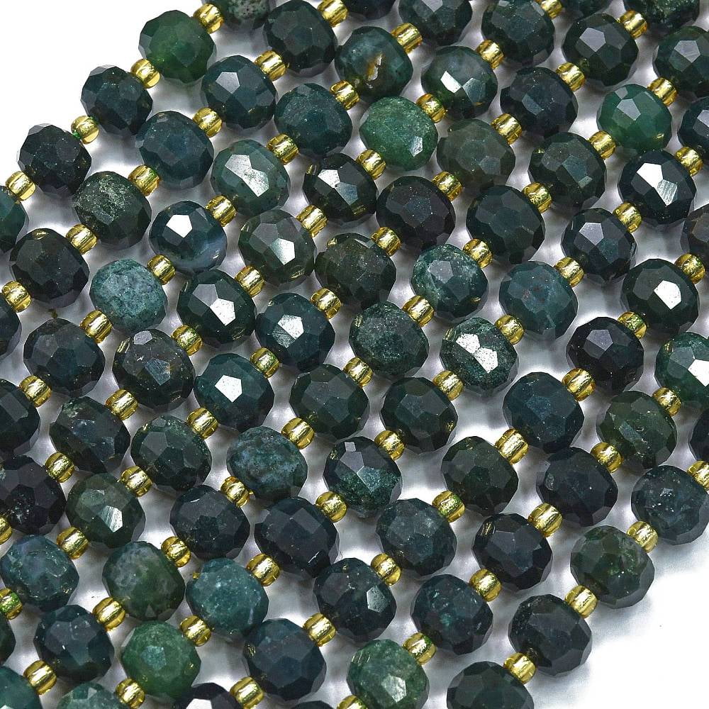 2strands Natural Moss Agate Beads Strands with Seed Beads Faceted ...