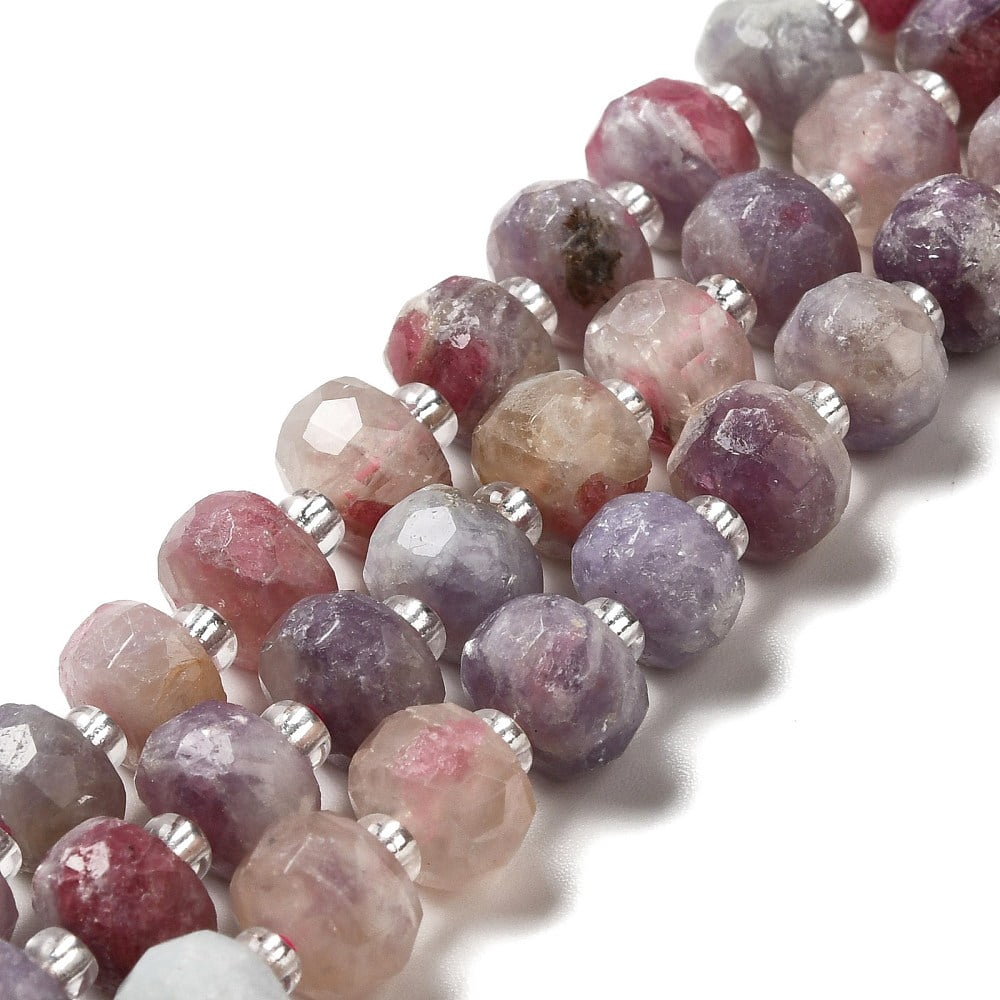 2strands Natural Pink Beads Strands with Seed Beads Faceted Rondelle 7 ...