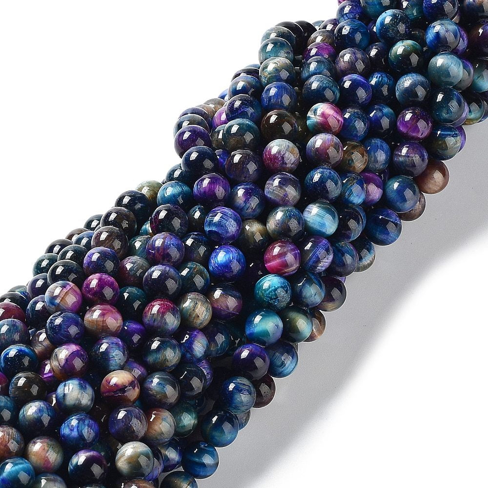 2strands Natural Rainbow Tiger Eye Beads Strands Dyed Round Medium Blue ...