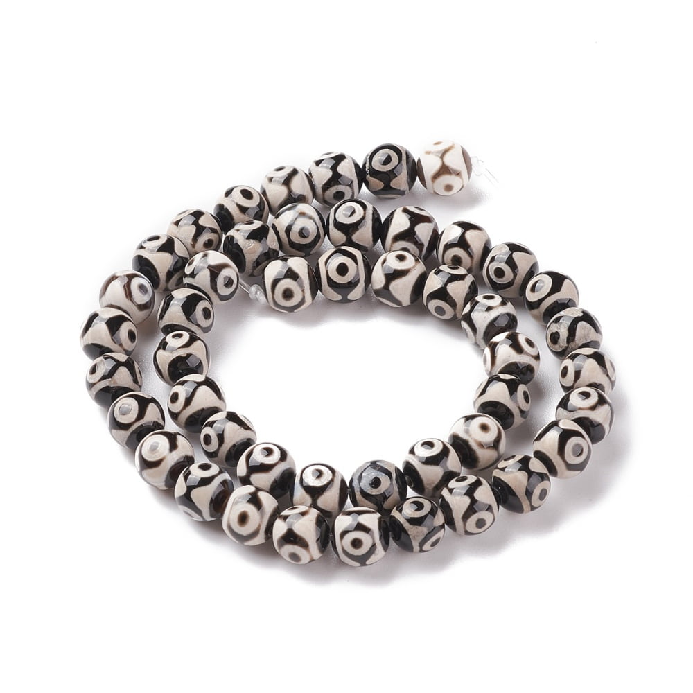 2strands Natural Tibetan 3-Eye dZi Agate Beads Strands Round Dyed ...