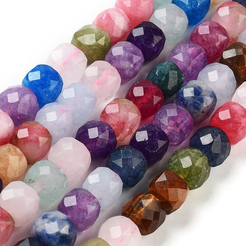 2strands Natural White Jade Beads Strands Faceted Dyed Cube Mixed Color ...