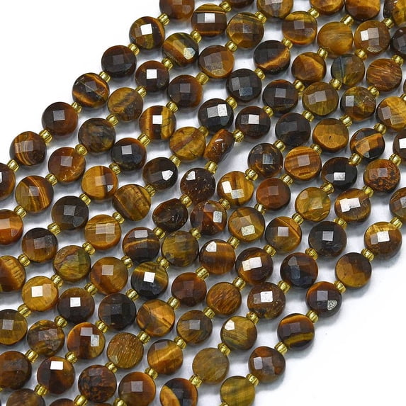 2strands Natural Yellow Tiger Eye Beads Strands with Seed Beads Faceted ...