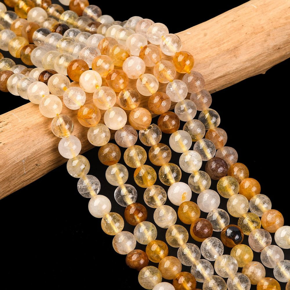 2strands Yellow Hematoid Quartz Round Beads Strands Ferruginous Quartz ...