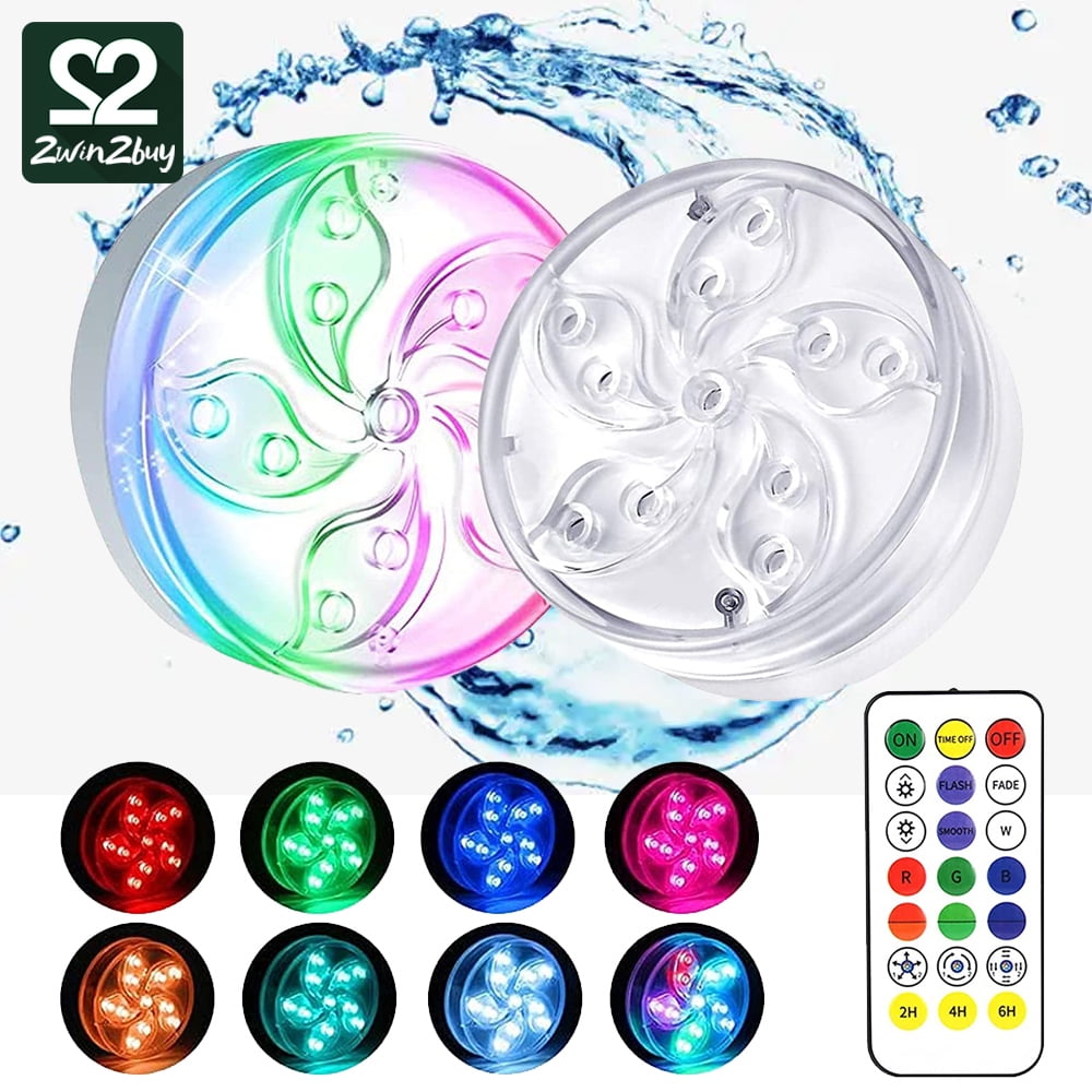 2win2buy 2 Pack Submersible LED Lights with Remote RF, IP68 Waterproof ...