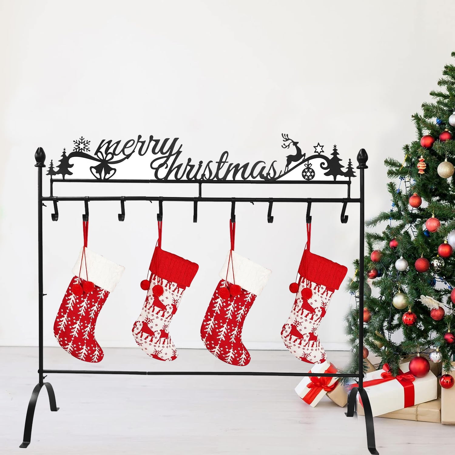 2win2buy Christmas Stocking Holder Stand with 10 Removable Hooks Heavy ...