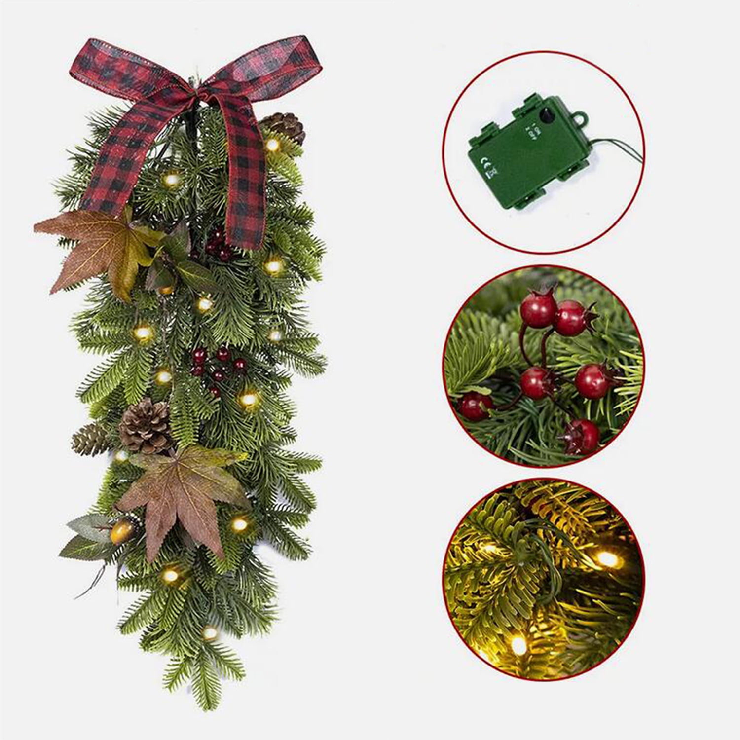 2win2buy Pre-Lit Christmas Teardrop Swag Artificial Teardrop Swags Wreaths Decoration with 35 ...