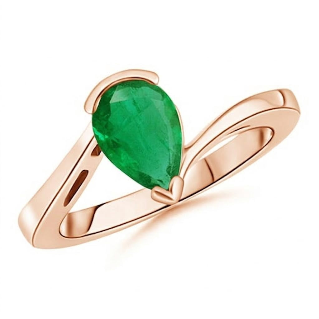 2wist Designs 18K Rose Gold Plated Emerald Pear Shape Solitaire Bypass ...
