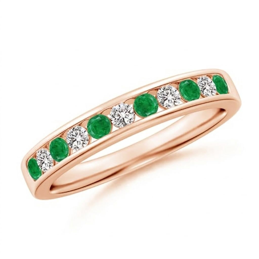 2wist Designs 18K Rose Gold Plated Half Eternity Band Emerald Round ...
