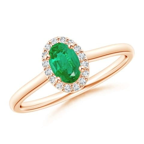 2wist Designs 18K Rose Gold Plated Halo Ring Oval Emerald Green Zircon ...