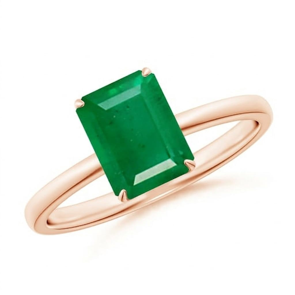 2wist Designs 18K Rose Gold Plated Solitaire Ring Emerald Cut Emerald ...