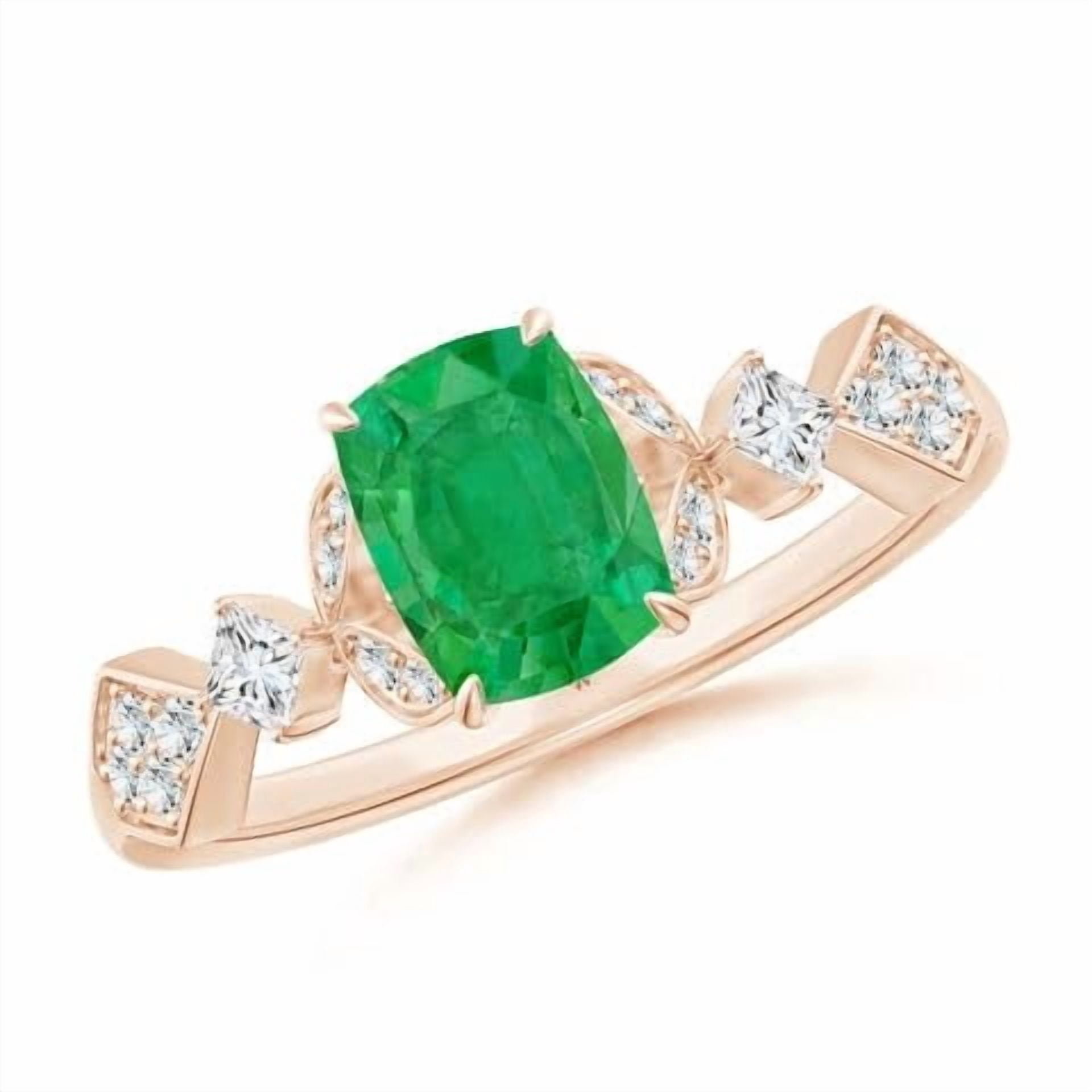2wist Designs 18K Rose Gold Plated Statement Ring Cushion Emerald Green ...