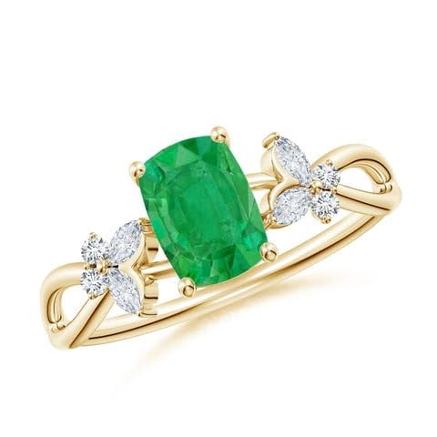 2wist Designs 18K Yellow Gold Plated Cushion Cut Emerald Floral ...