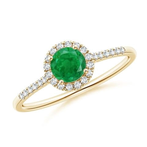 2wist Designs 18K Yellow Gold Plated Halo Ring Round Emerald Green ...