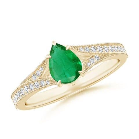 2wist Designs 18K Yellow Gold Plated Solitaire Ring Pear Shape Emerald ...