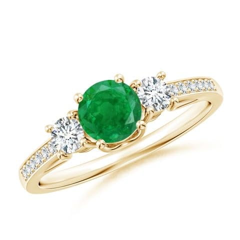 2wist Designs 18K Yellow Gold Plated Solitaire Ring Round Shape Emerald ...