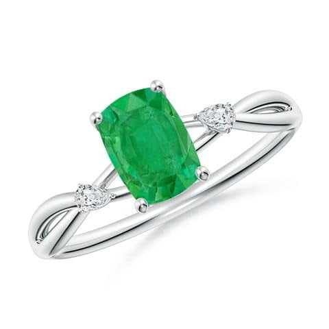 2wist Designs 925 Sterling Silver Solitaire Emerald Cushion Shape Prong ...
