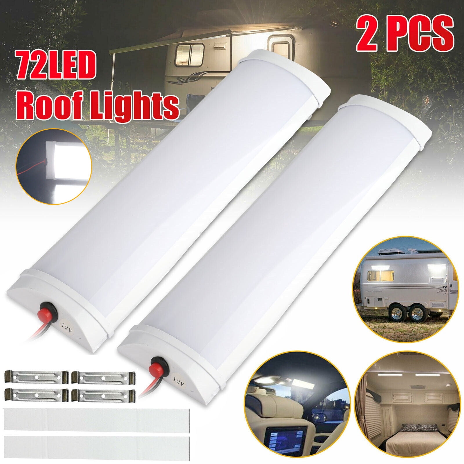2x 12V 72 LED Car Interior Roof Light Ceiling Dome Lamp RV Camper ...