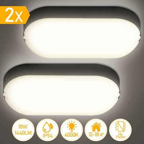 2x 15W LED Ceiling light for damp rooms PC+PBT IP54 White Oval bathroom ...