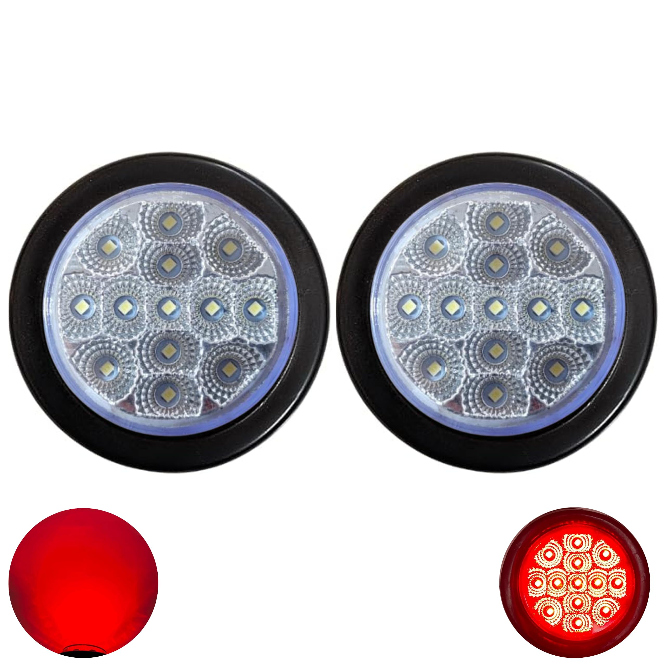 2x 2.5 Round Red Led Clearance Side Marker Lights Kit 13 LED Diodes ...