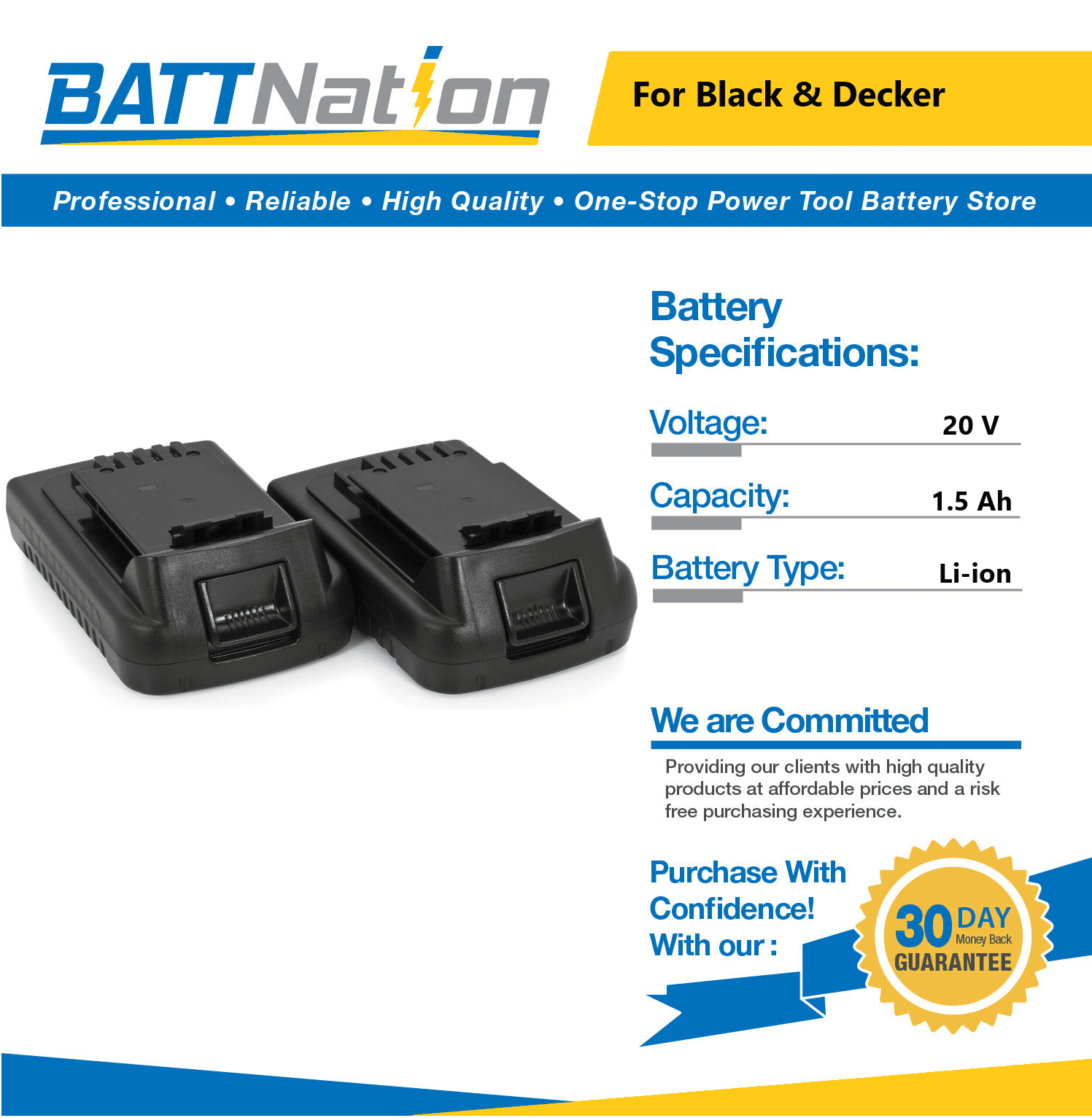 2x 20V 1.5Ah Li-ion battery for Black & Decker LBXR20, LB20, LBX20 ...
