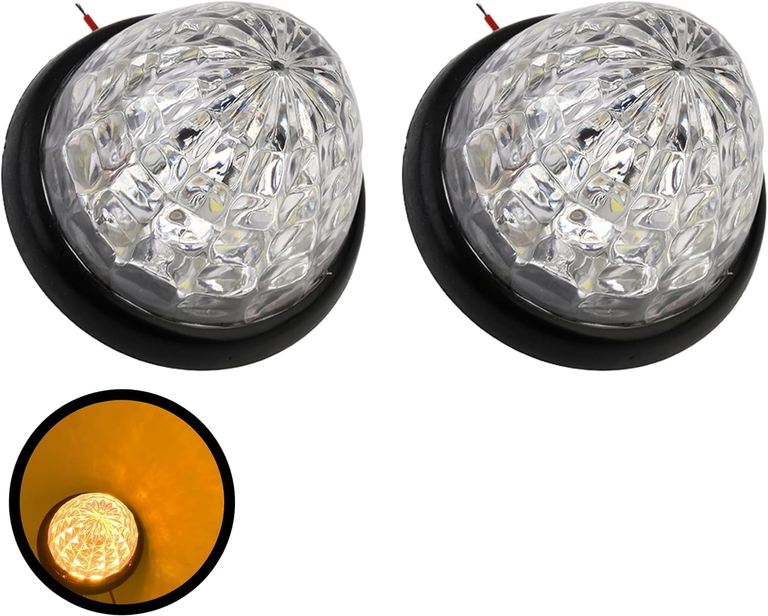 2x 3.5" Inch 16 LED Diodes BSL1 Amber Clear Beehive Cone Trailer Led Side Marker Clearance ...