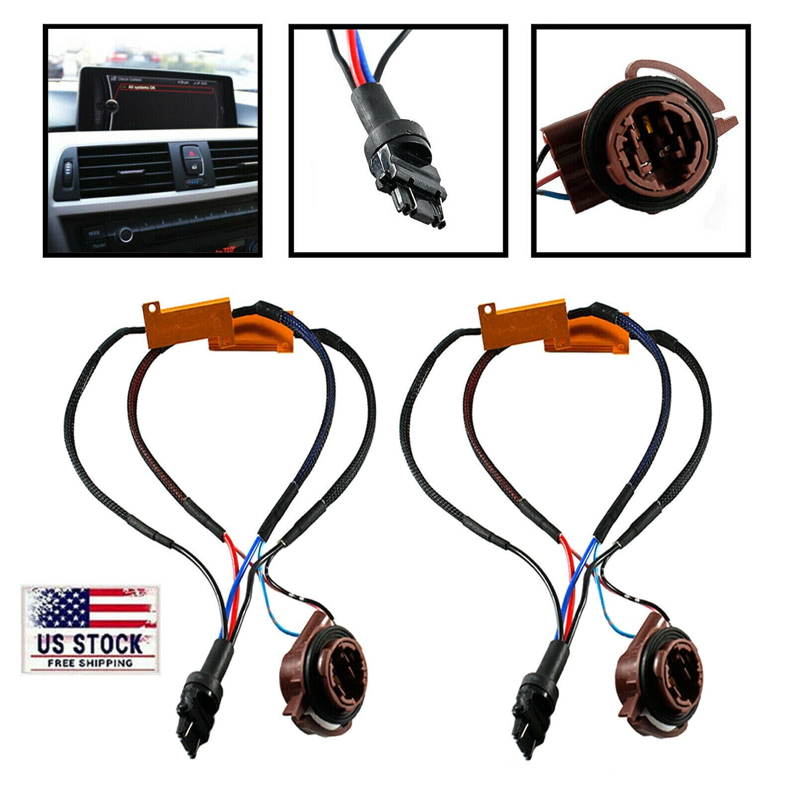 2x 3157 4157 Load Resistor Fix Hyper Flash For LED Switchback Turn ...
